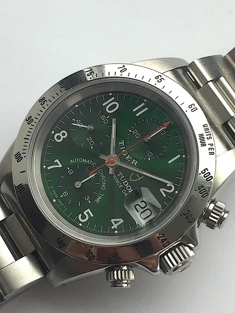 Tudor Stainless Steel Tiger Prince Date Green Chronograph Automatic ...