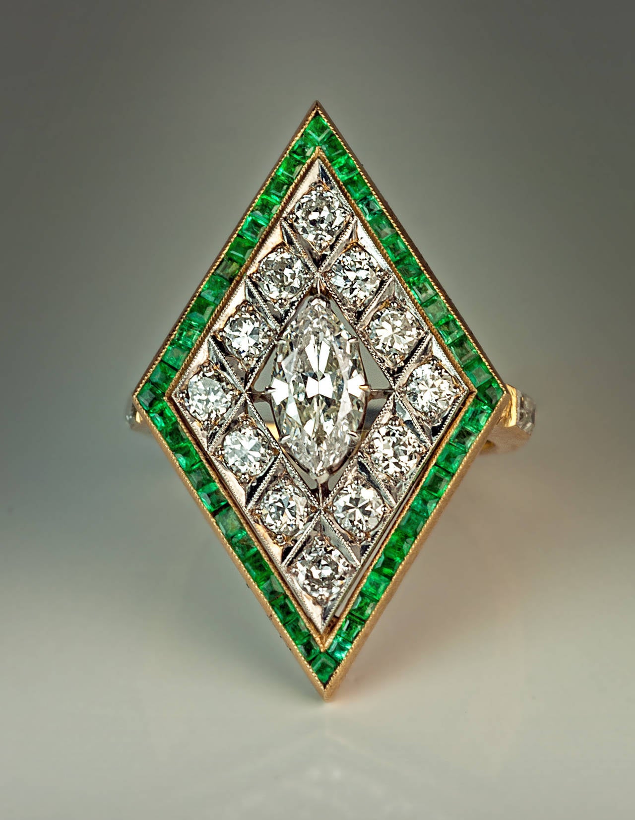 Art Deco Rhombus Shaped Diamond Emerald Gold Ring at 1stDibs | rhombus ...