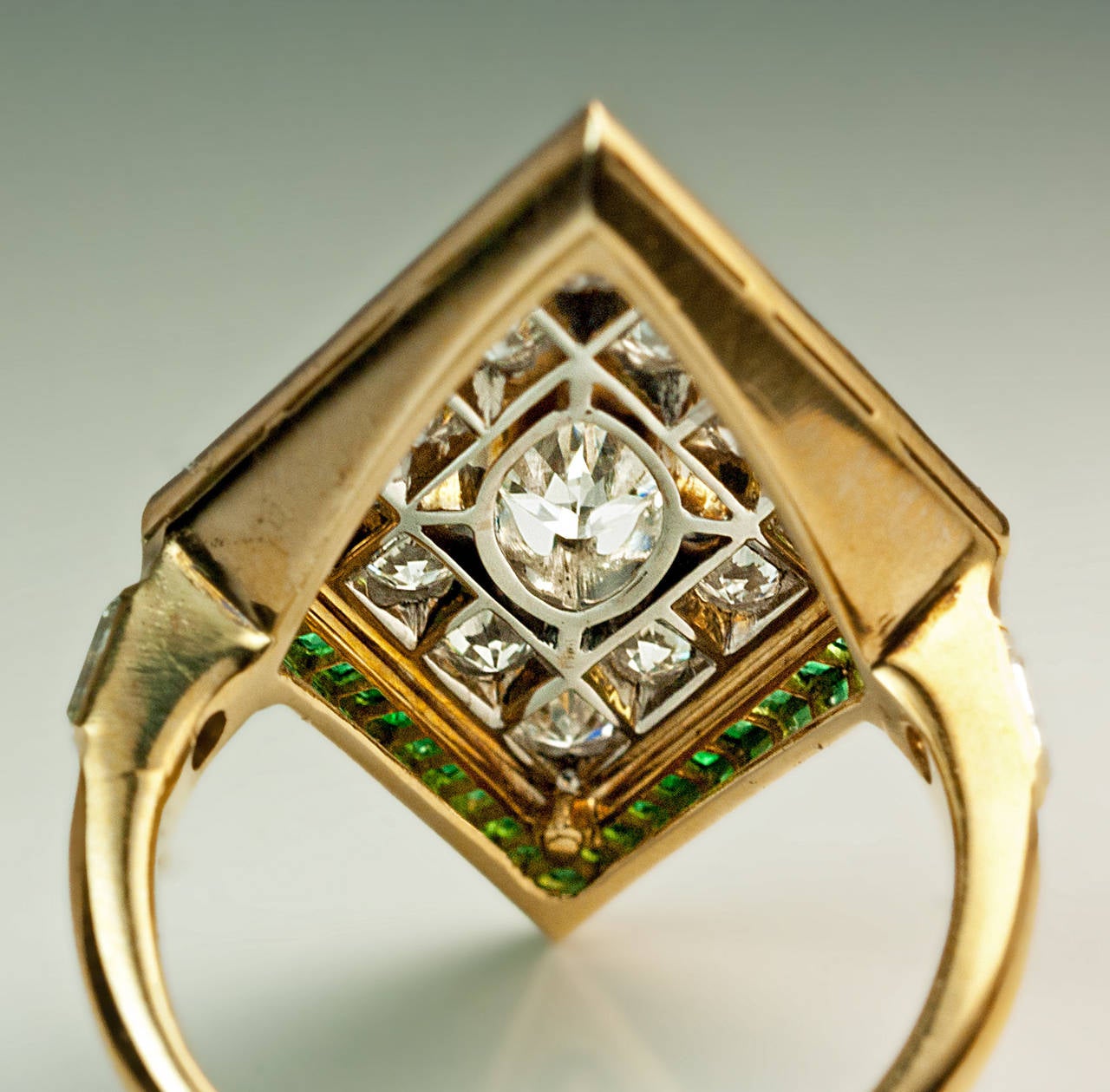 Art Deco Rhombus Shaped Diamond Emerald Gold Ring at 1stDibs | rhombus ...
