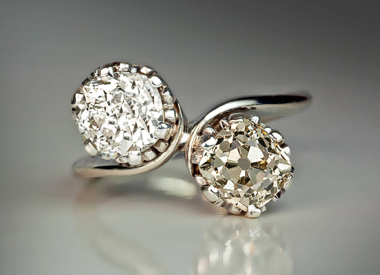 Antique Diamond Gold Bypass Engagement Ring at 1stDibs | vintage bypass ...