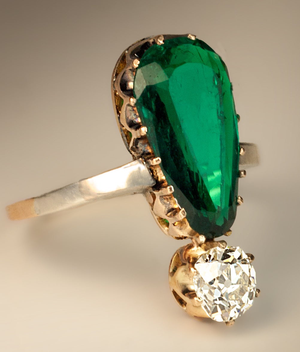 Antique Emerald Diamond Gold Ring at 1stDibs