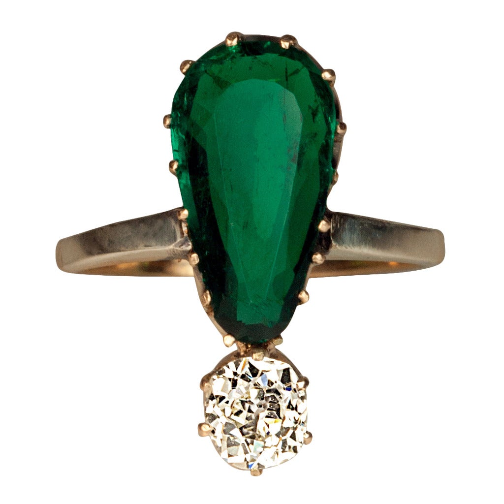 Antique Emerald Diamond Gold Ring at 1stDibs