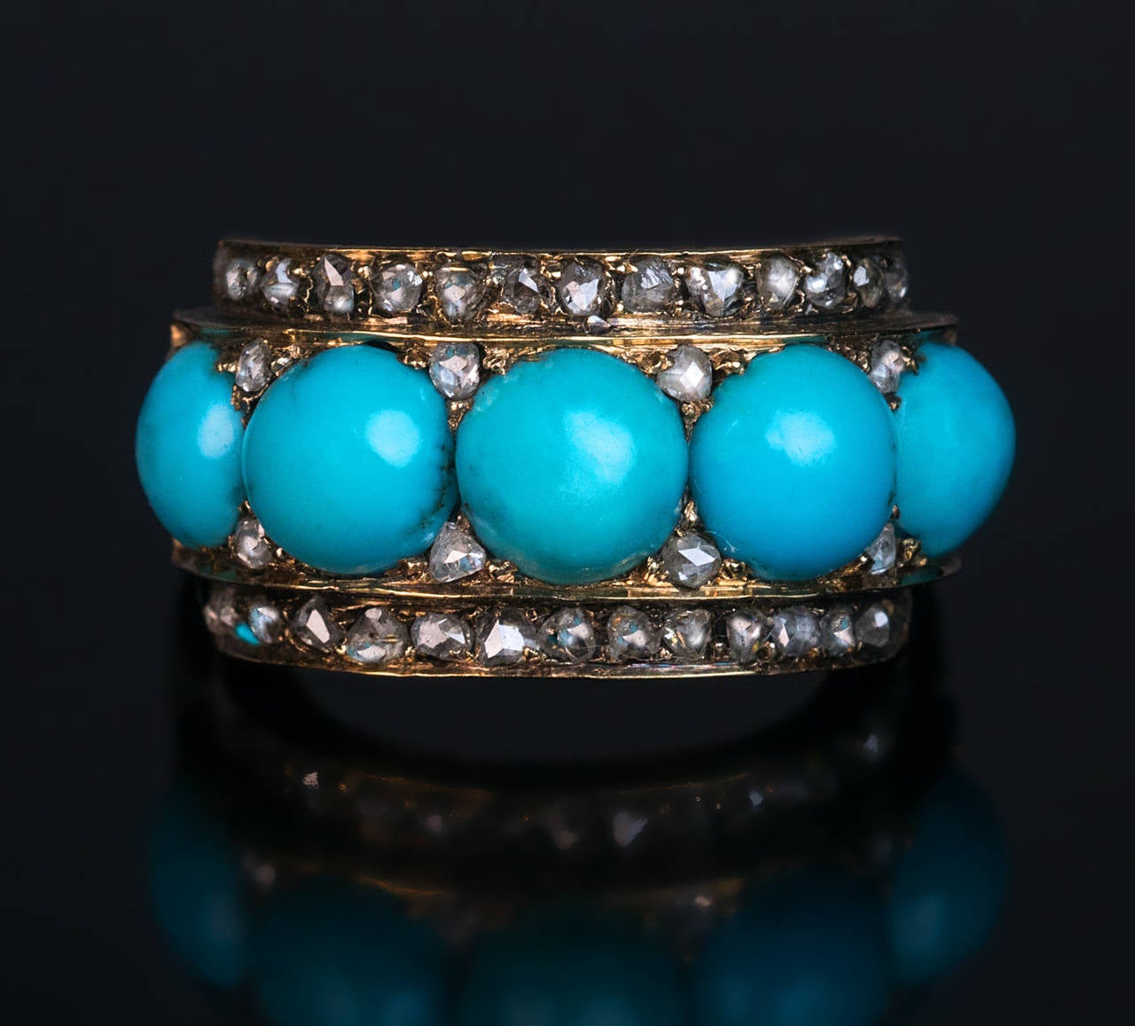 1800s Victorian Turquoise Rose Cut Diamond Gold Ring at 1stDibs ...