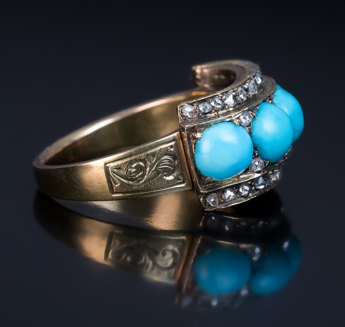 1800s Victorian Turquoise Rose Cut Diamond Gold Ring at 1stDibs ...
