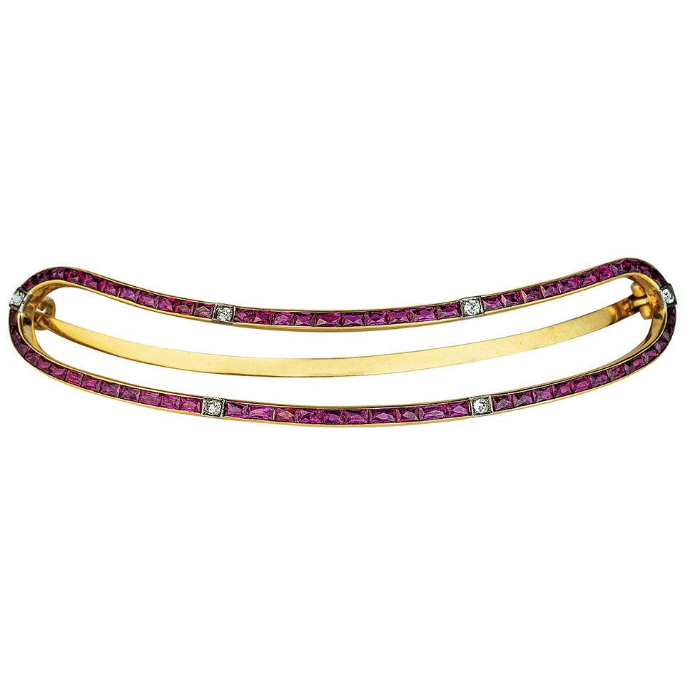 Rare Antique Ruby Diamond Gold Hair Clip at 1stDibs