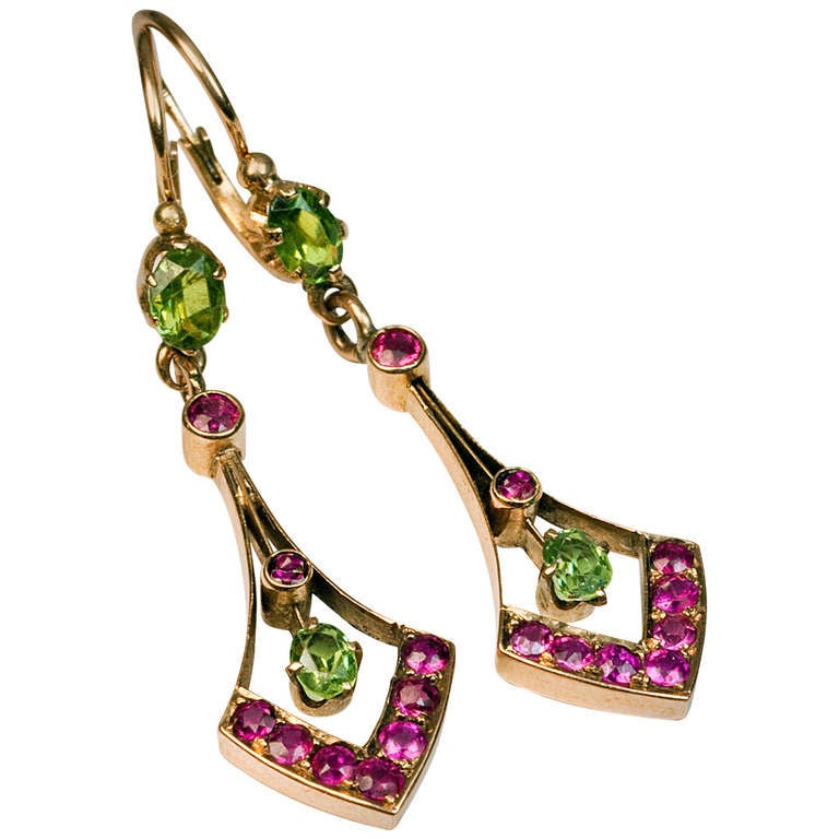 Antique Russian Demantoid Ruby Earrings at 1stDibs