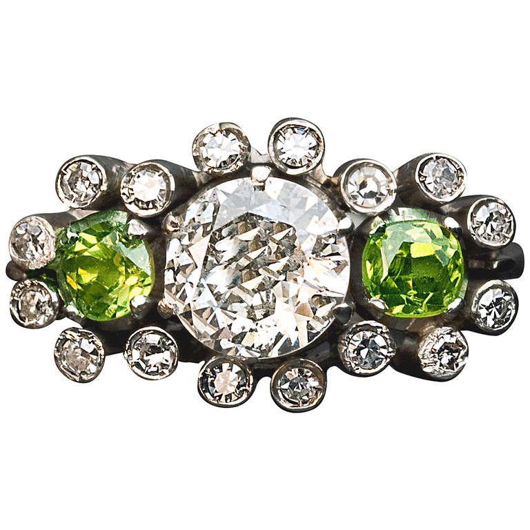 Diamond and Demantoid Ring For Sale at 1stDibs | demantoid jewelry