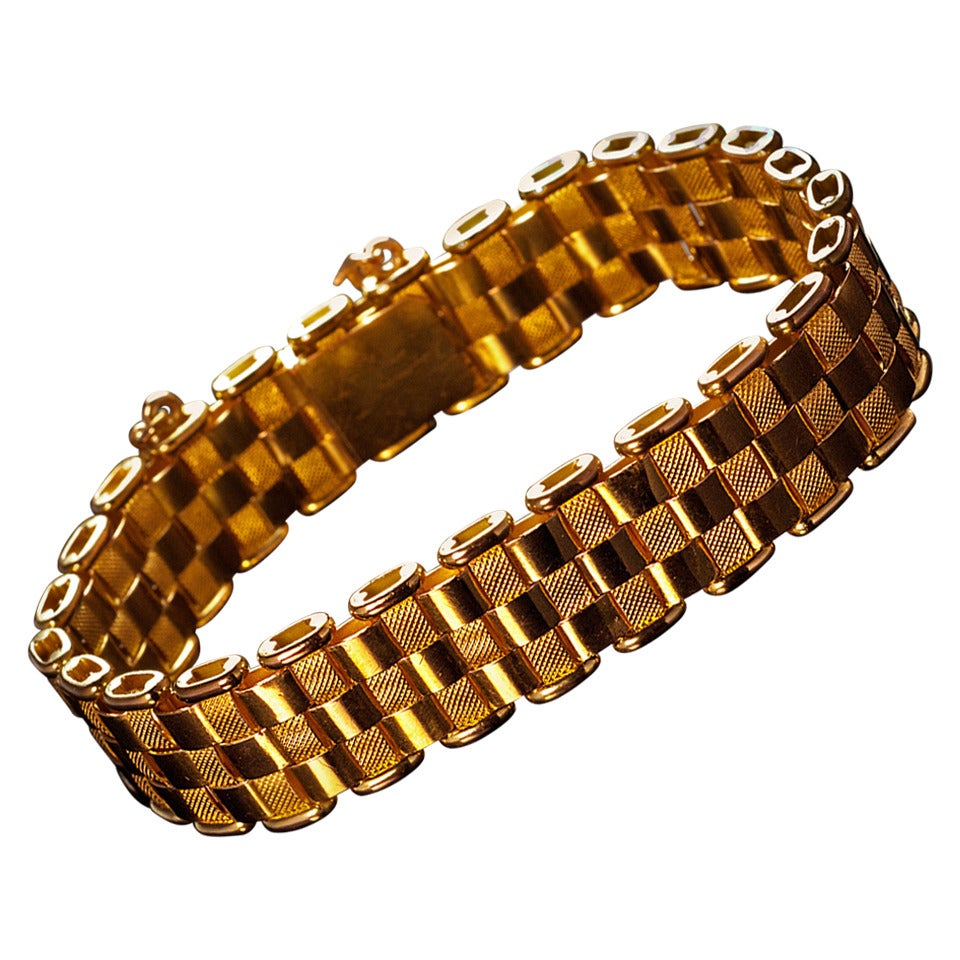Antique Gold Checkered Link Bracelet at 1stDibs