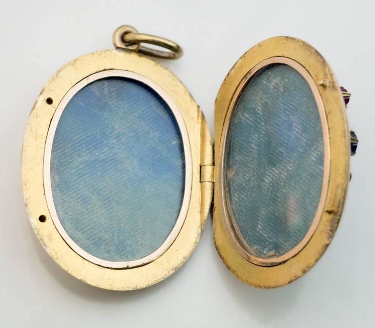 Antique Sapphire Ruby Diamond Gold Locket Pendant at 1stDibs
