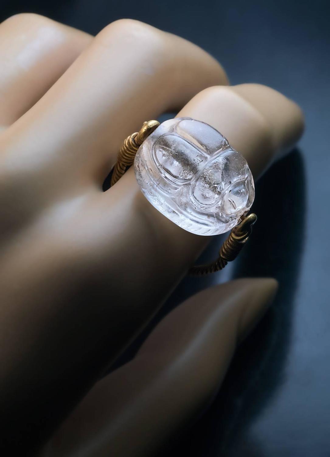 Ancient Greek Rock Crystal Gold Swivel Signet Ring For Sale at 1stdibs