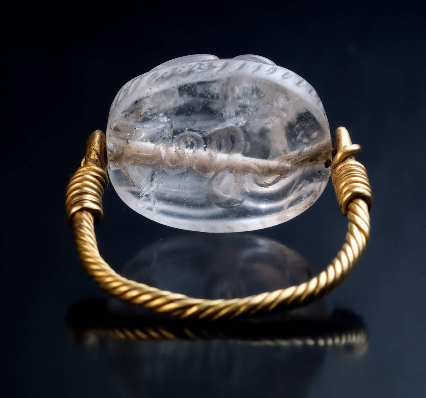 Ancient Greek Rock Crystal Gold Swivel Signet Ring For Sale at 1stdibs