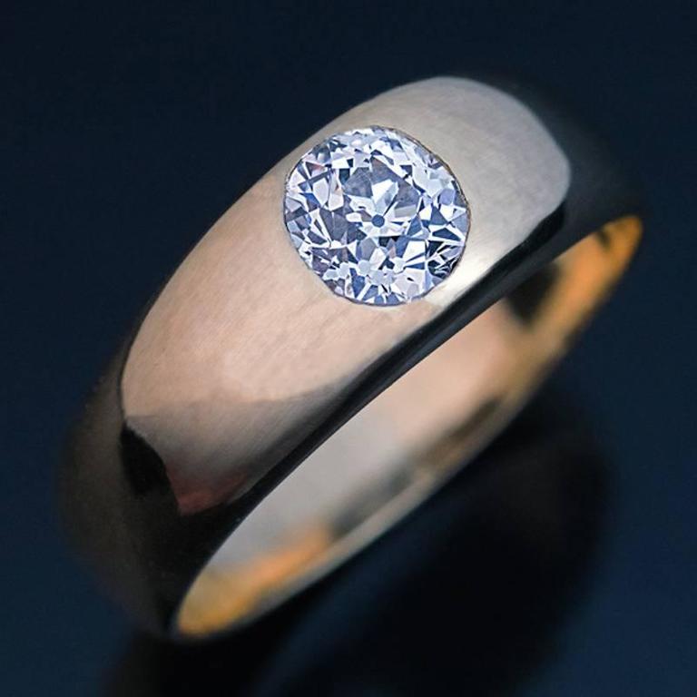 Antique High Polish Gold 1 Carat Diamond Men’s Gypsy Ring at 1stDibs