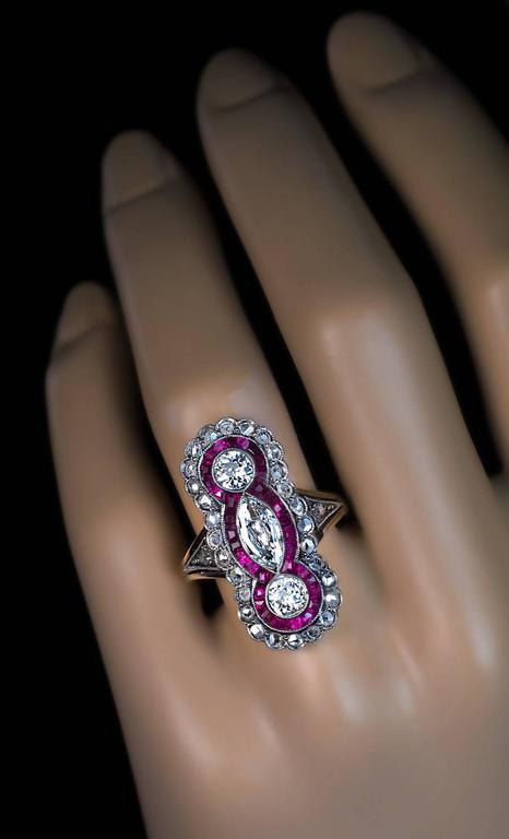 Antique Russian Diamond Ruby Long Ring at 1stDibs
