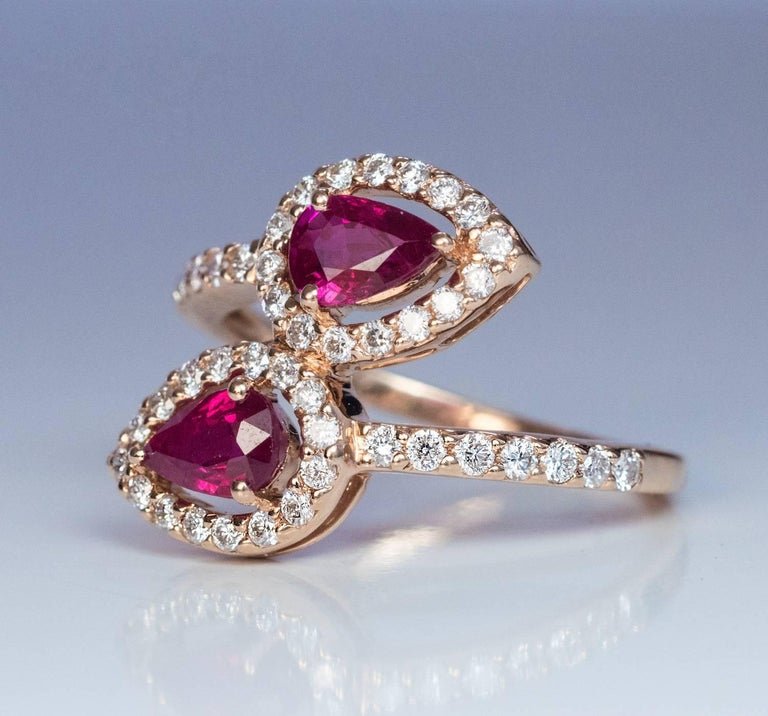 Contemporary Bypass Ruby Diamond Gold Ring For Sale at 1stDibs