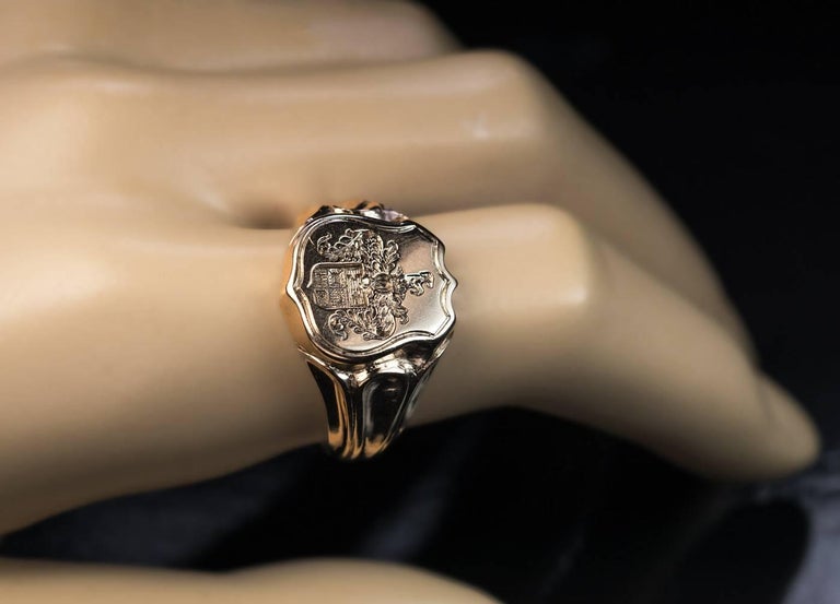 Antique Russian 19th Century Carved Gold Armorial Signet Ring at 1stDibs