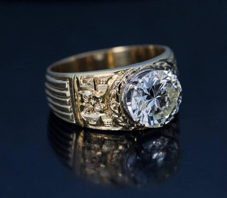 Old Russian 3.48 Carat Diamond Carved Gold Men’s Ring at 1stDibs