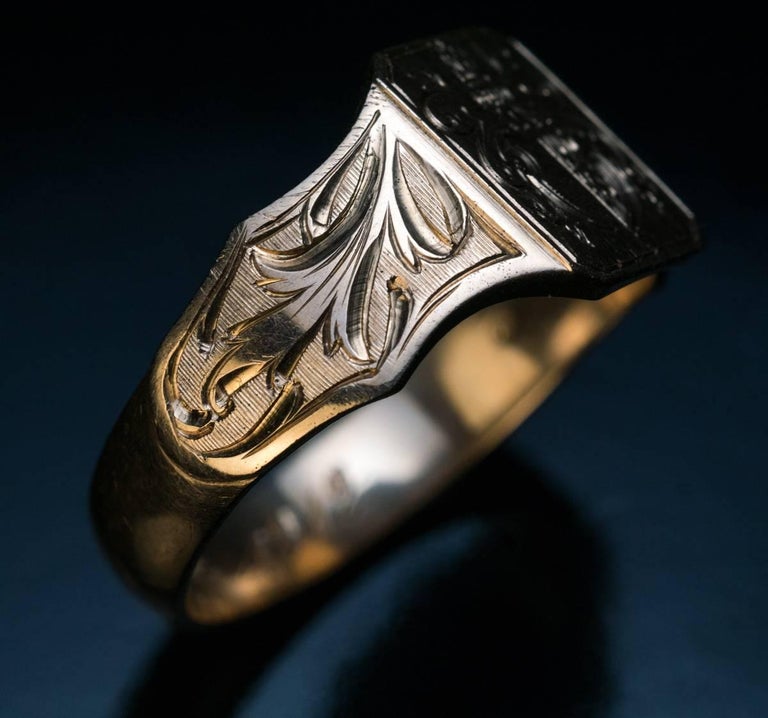 Antique Engraved Armorial Gold Signet Men’s Ring at 1stDibs