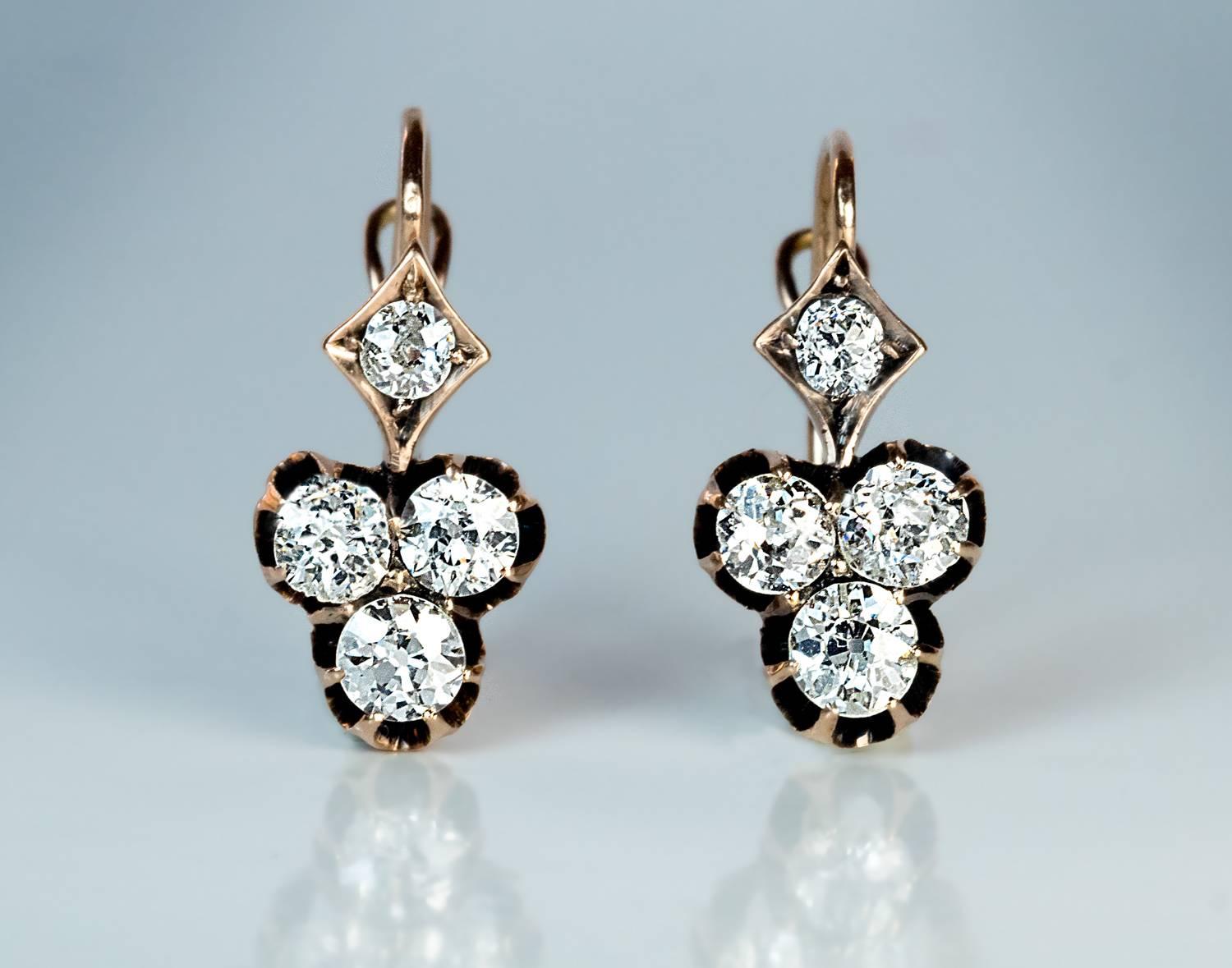 Antique Diamond gold trefoil shaped Earrings at 1stDibs