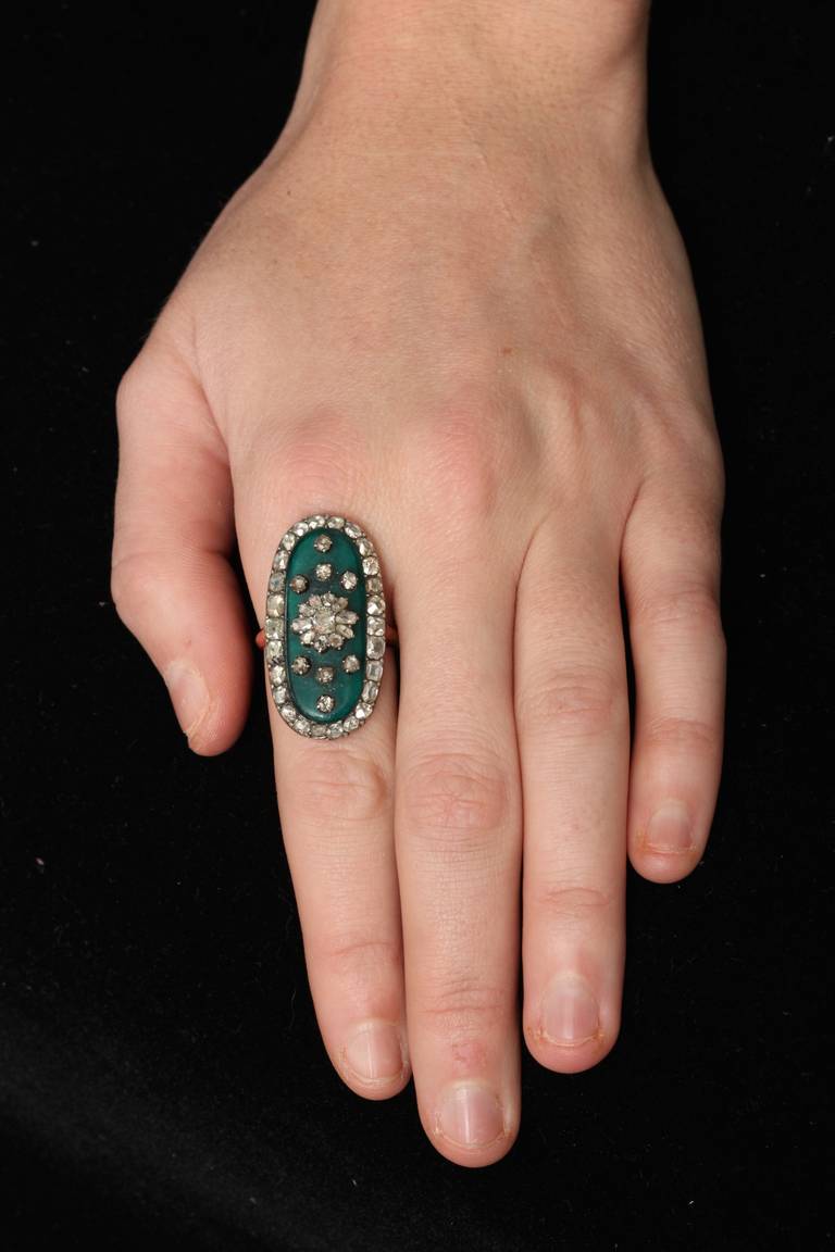 Opulent and Rare Georgian Diamond Ring with Forest Green Background at ...