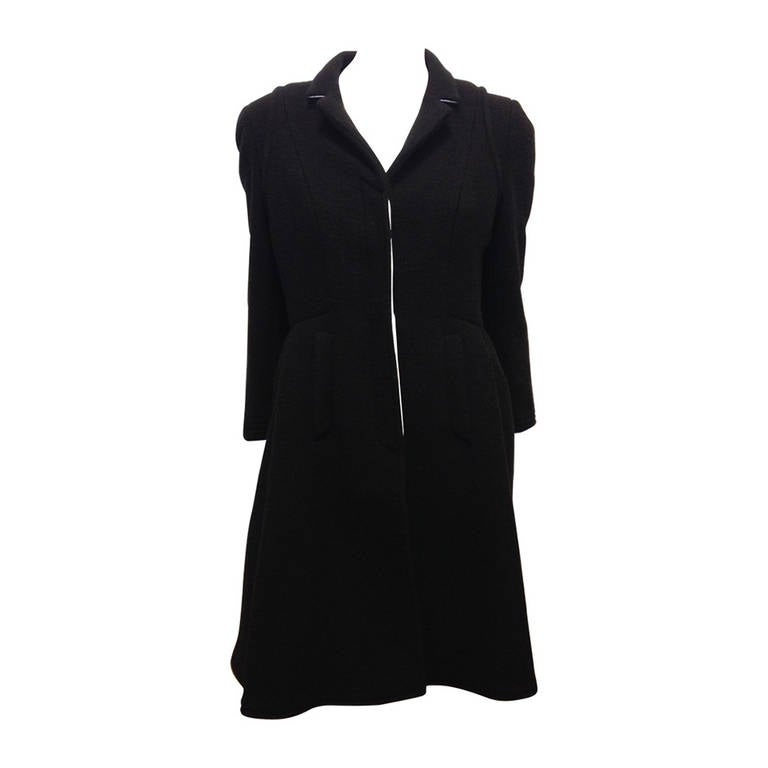 Chanel Black Coat with White Satin Lining at 1stDibs