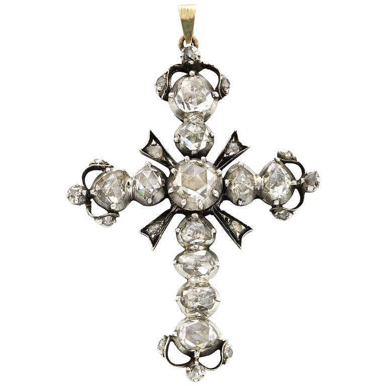 An Antique Rose-Cut Diamond Cross Pendant at 1stDibs