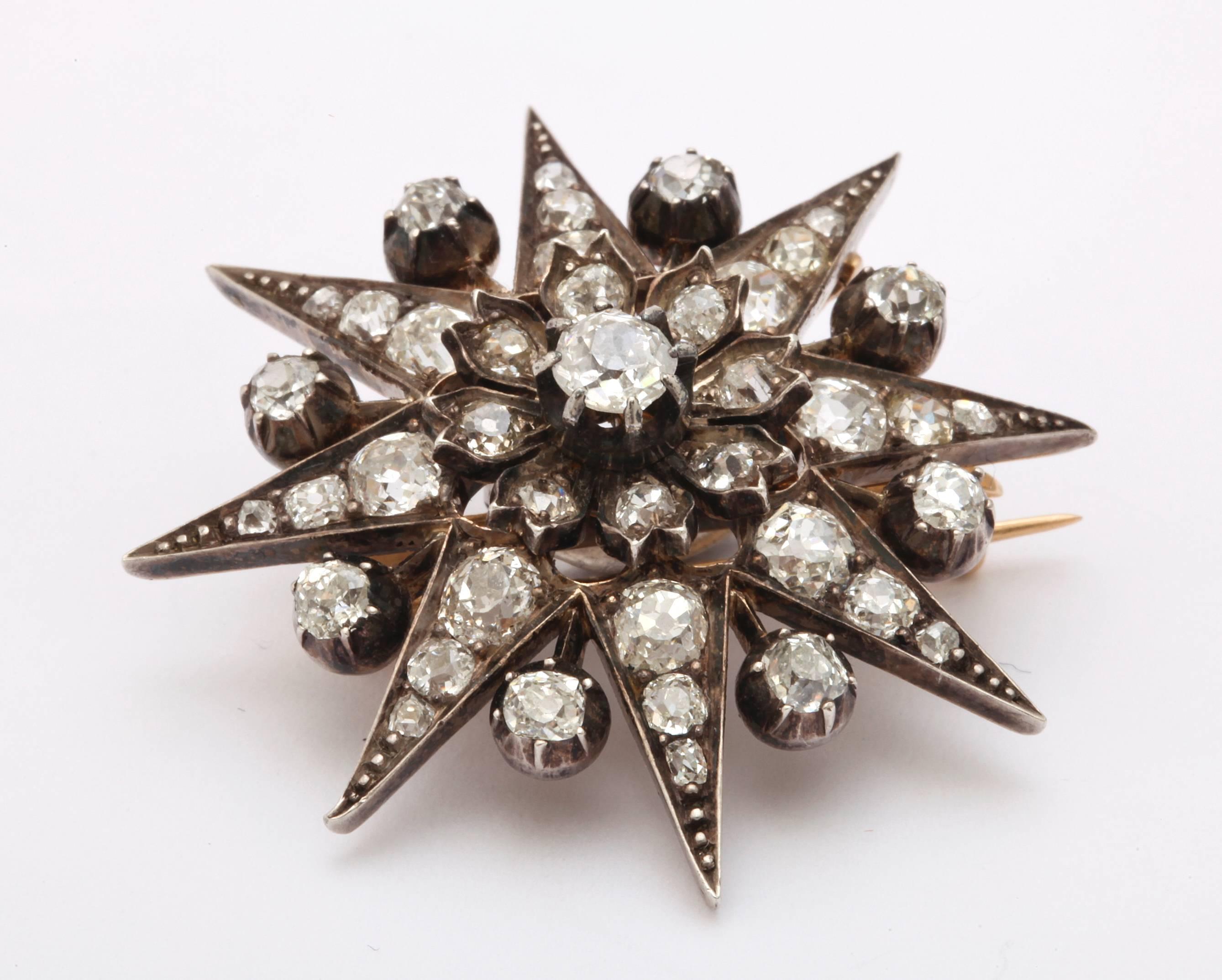 Antique Victorian Eight Point Old Mine Diamond Star Pendant Brooch at ...