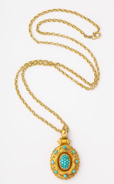 Antique English Victorian Turquoise Gold Locket at 1stDibs
