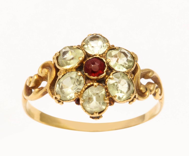 Regency Chrysolite Flower and Scroll Ring For Sale at 1stDibs