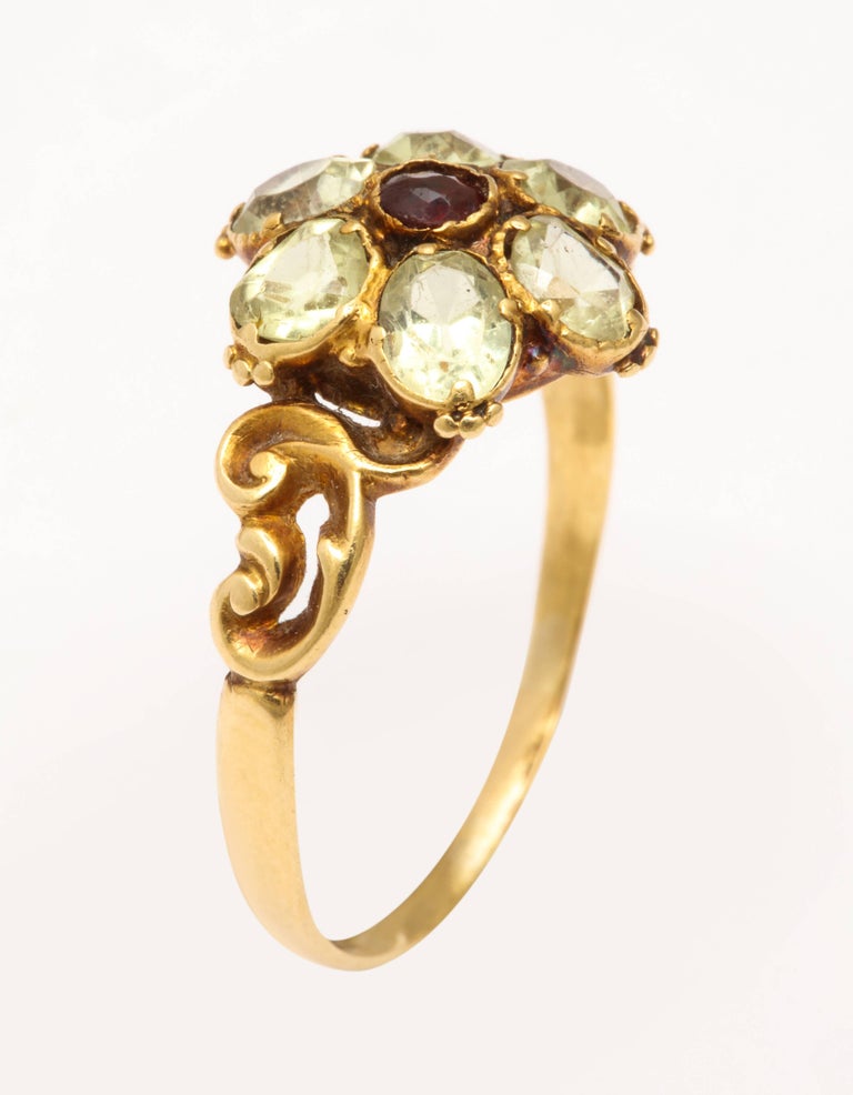 Regency Chrysolite Flower and Scroll Ring For Sale at 1stDibs