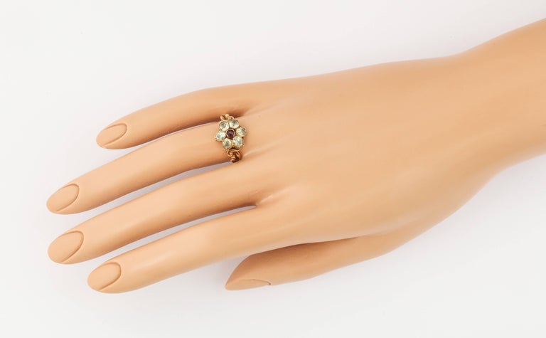Regency Chrysolite Flower and Scroll Ring For Sale at 1stDibs