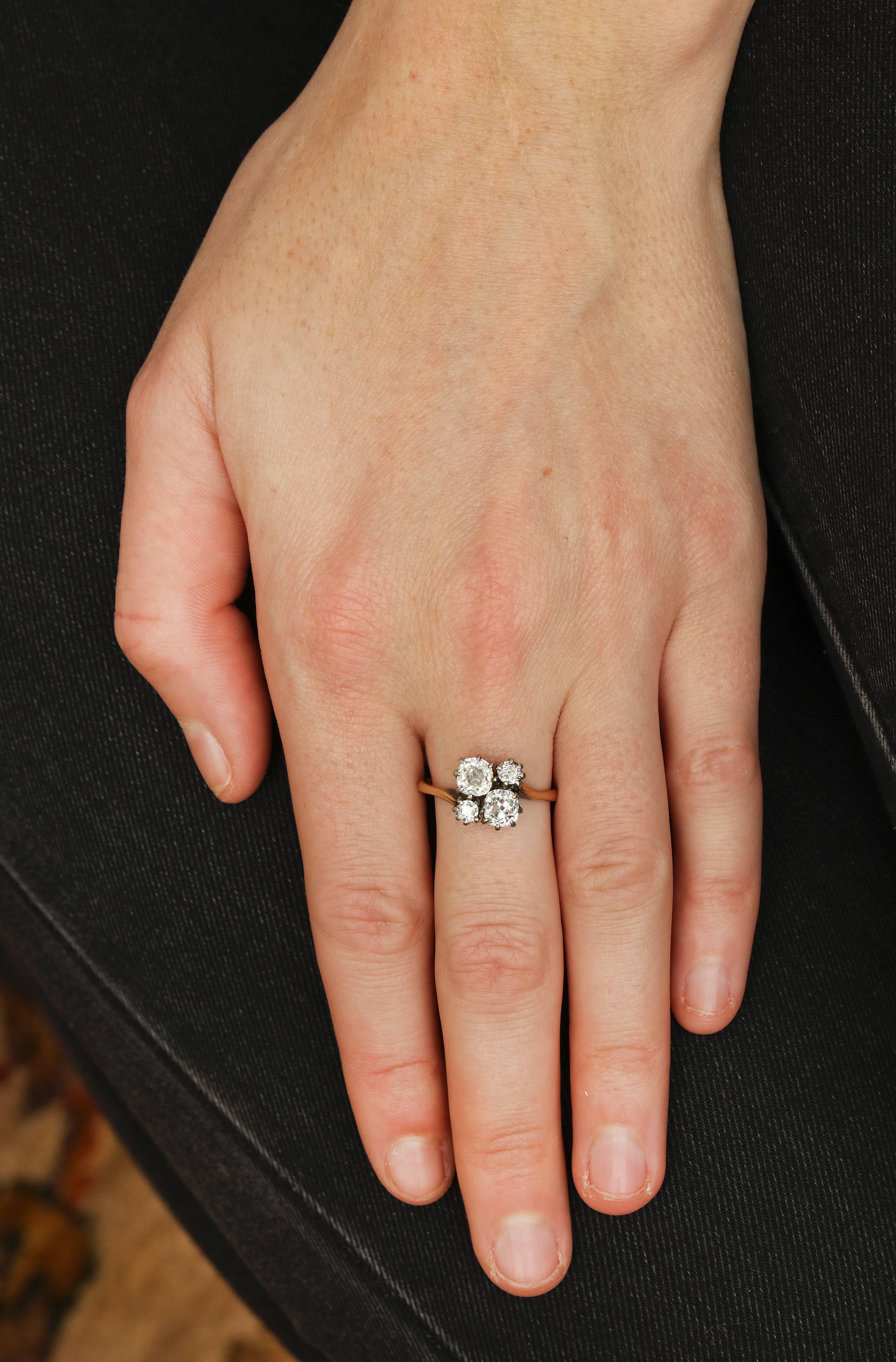 Four Diamond Gold Crossover Ring at 1stDibs