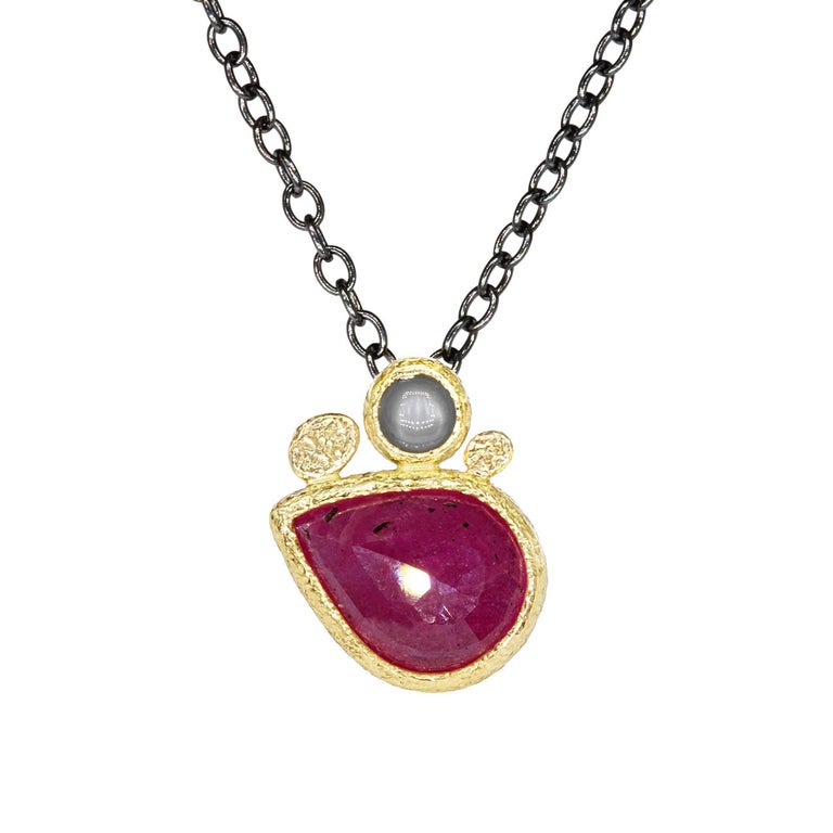 Rona Fisher Ruby Gray Moonstone One of a Kind Necklace For Sale at ...