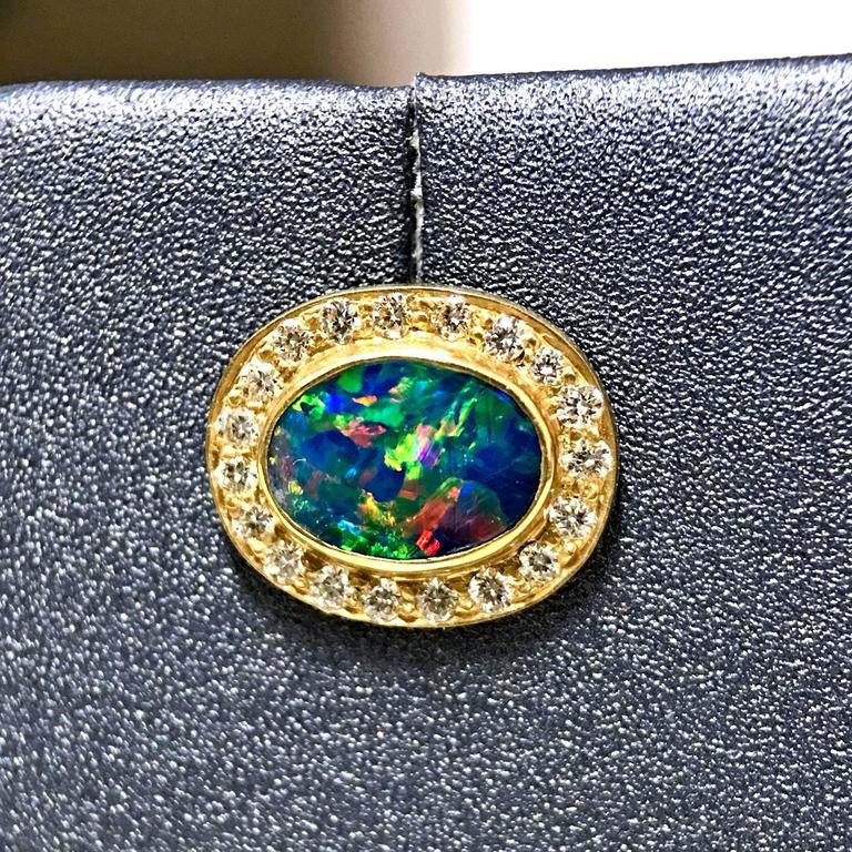 Handmade Fiery Boulder Opal Diamond Halo Gold Stud Earrings For Sale at ...