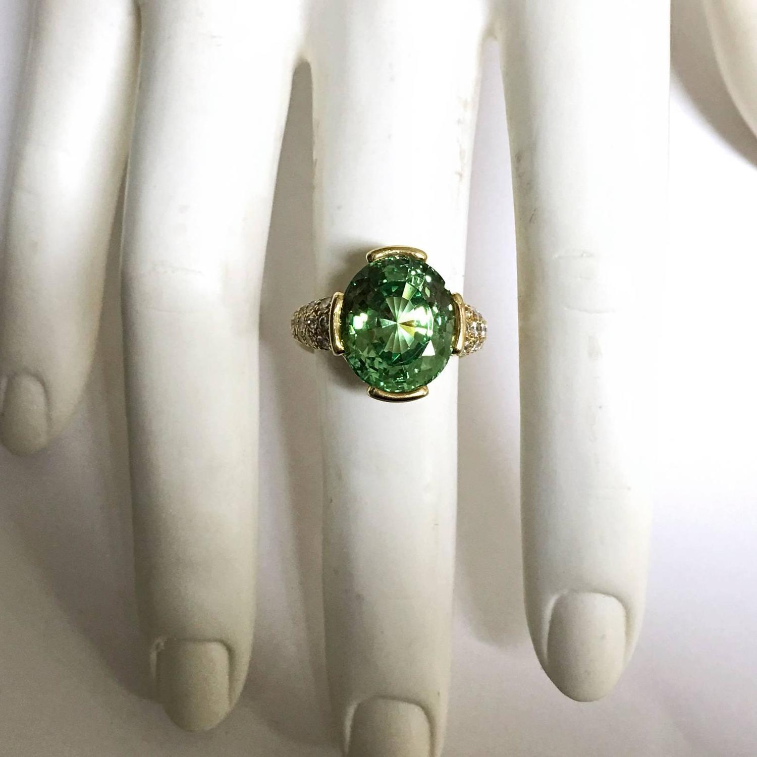 Susan Sadler 9.68 Carat Oval Tsavorite Diamond Gold Basket Ring For ...