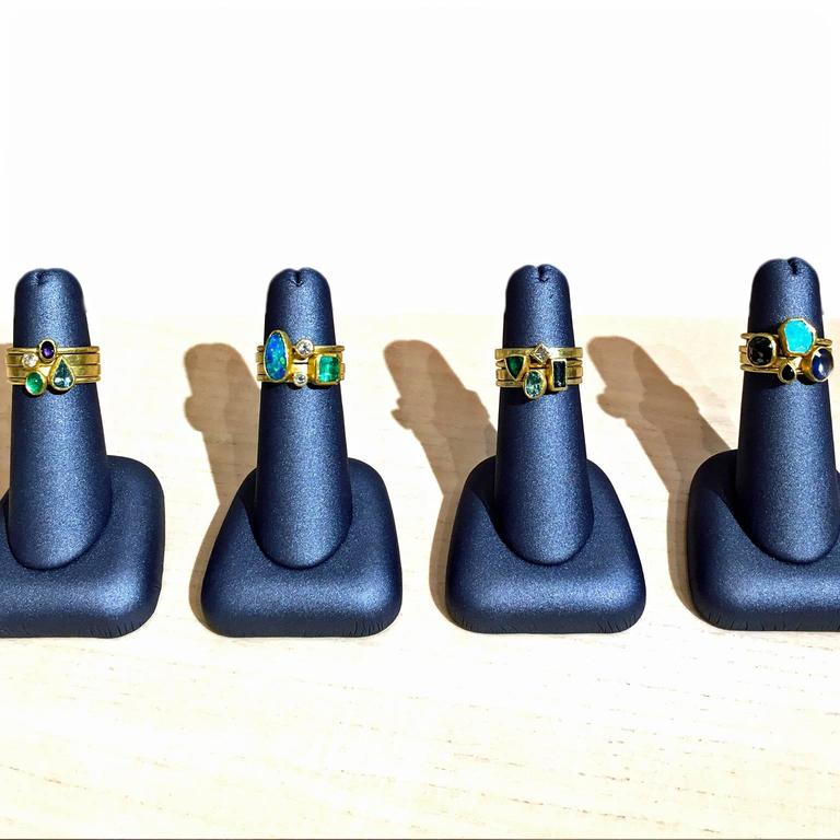 Petra Class Emerald Opal Diamond Gold Handmade Stacking Rings For Sale ...