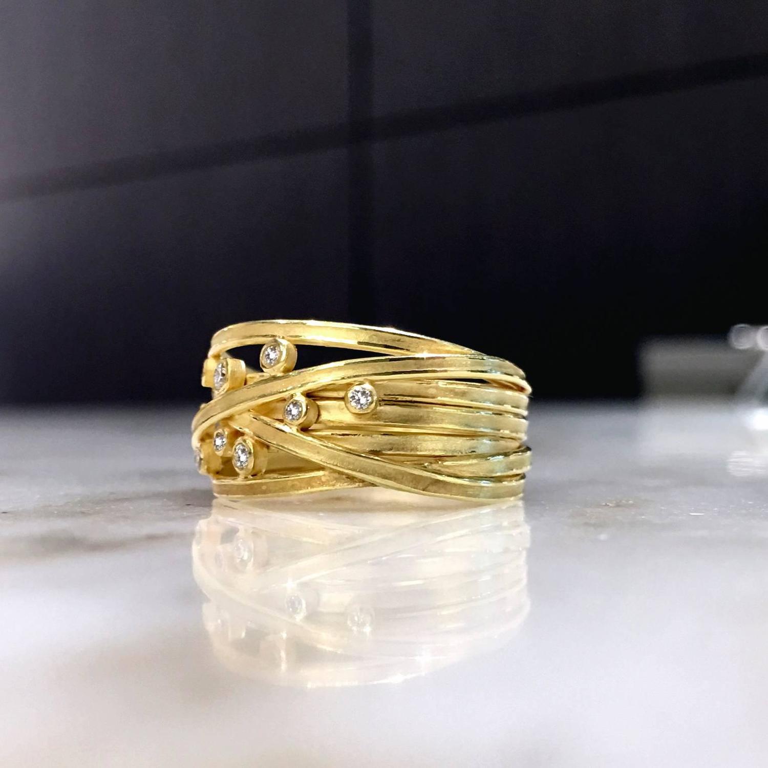 Barbara Heinrich Handmade Multi Wrap Diamond Matte Gold Band Ring For ...