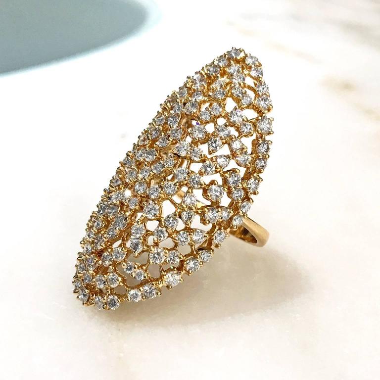 White Diamond Curved Sleeve Handmade Polished Gold Ring For Sale at 1stDibs