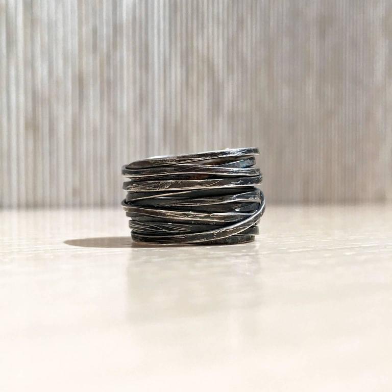 White Diamond Oxidized Silver Gold Spaghetti Strand Wrap Ring For Sale ...