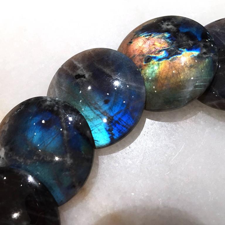 Atelier Zobel Spectrolite Labradorite Diamond Gold Silver Disc Necklace ...