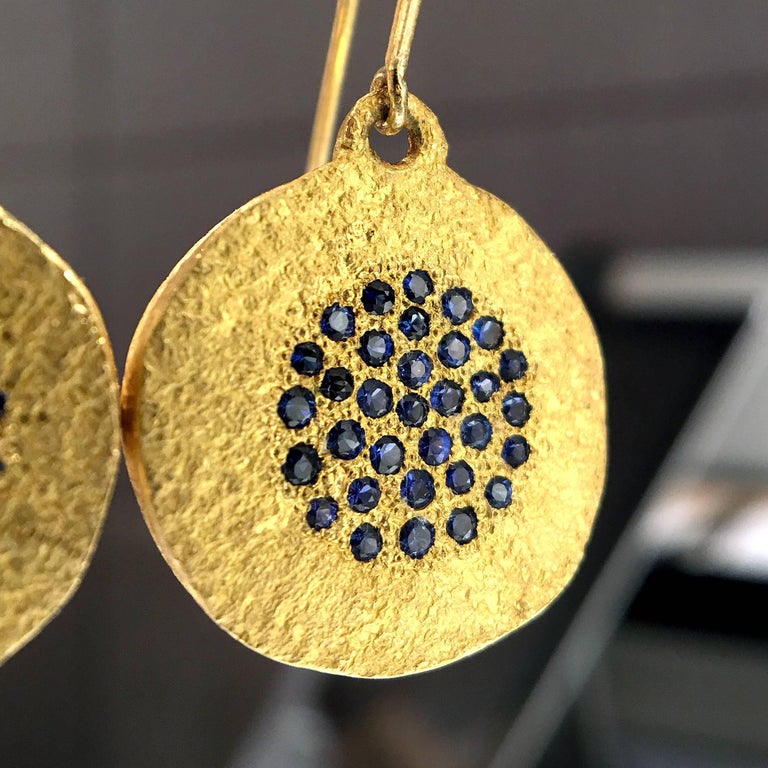 Devta Doolan Fine Blue Sapphire Sprinkle Coin Drop Earrings For Sale at ...