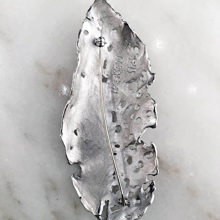 John Iversen One of a Kind Rhodium Sterling Silver Leaf Pin For Sale at ...