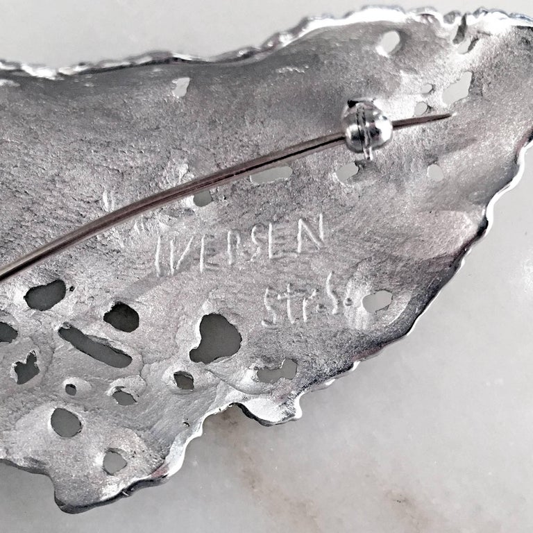 John Iversen One of a Kind Rhodium Sterling Silver Leaf Pin For Sale at ...