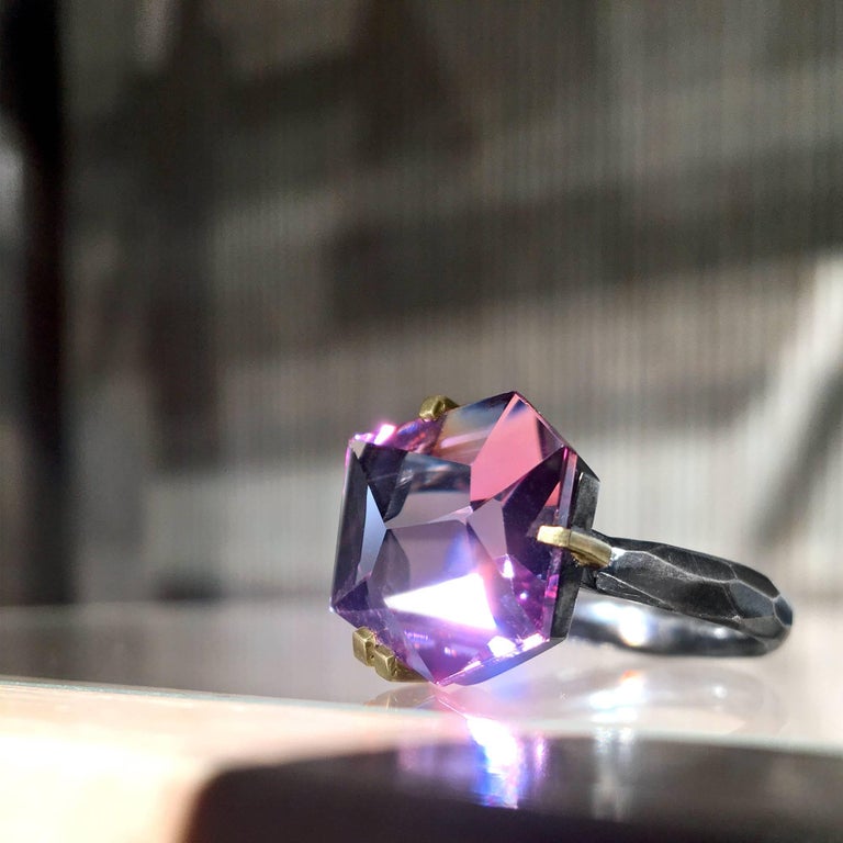 Elizabeth Garvin Custom Cut Amethyst Gold Oxidized Silver Ring For Sale ...