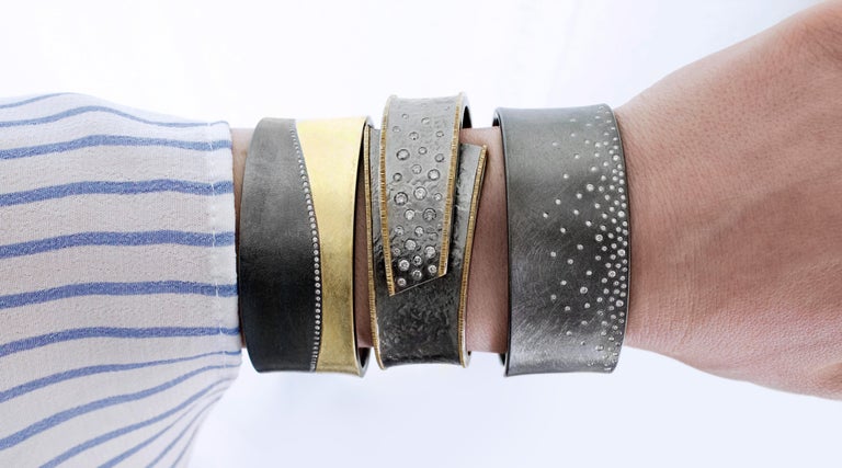 Elizabeth Garvin Diamond Embedded Silver Gold Hinged Cuff Cyclone ...