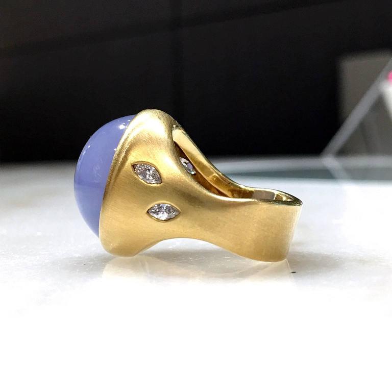 Susan Sadler Chalcedony Marquise Diamond Matte Gold Dome One of a Kind ...