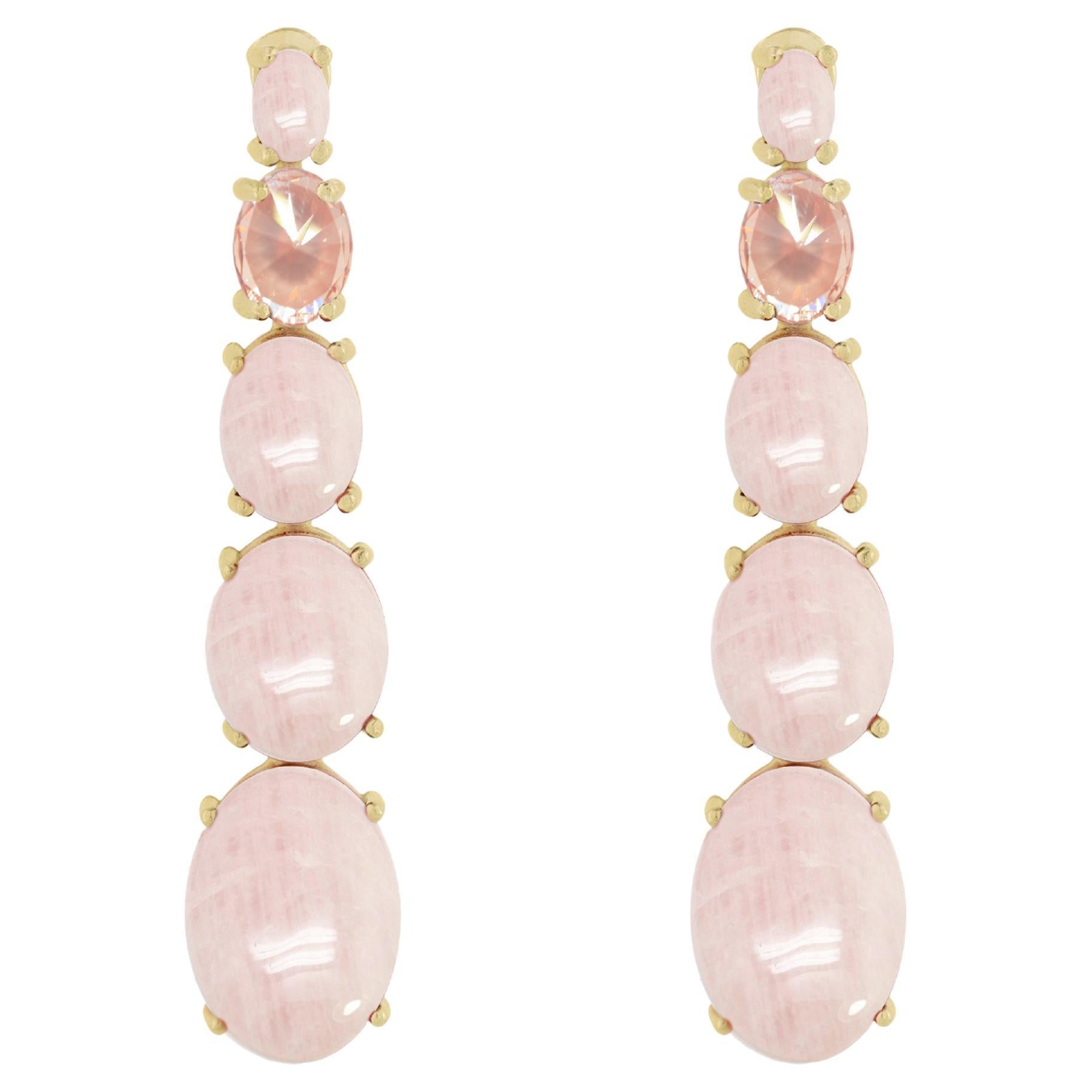 Decadent Jewels Rose Quartz Pearl Gold Earring For Sale at 1stDibs
