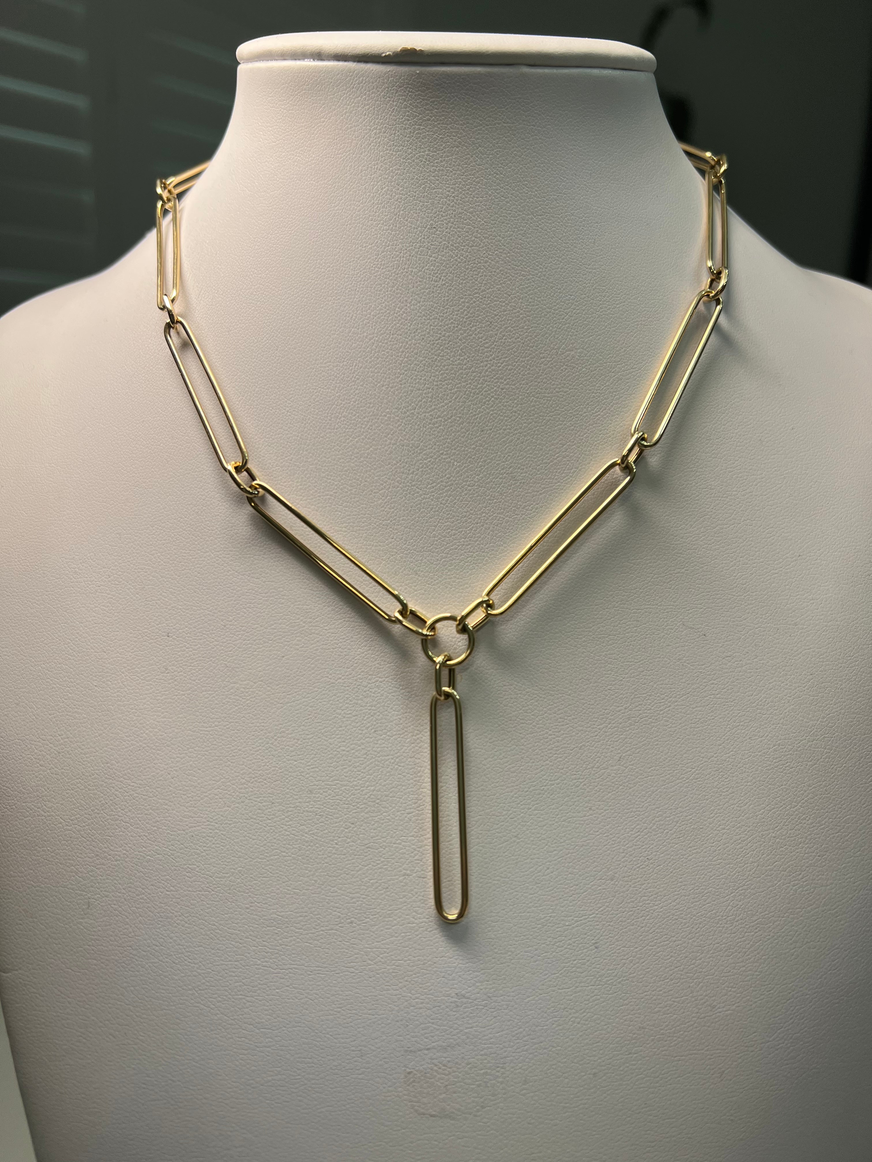 Dainty Paperclip Necklace, 14k White Gold For Sale at 1stDibs