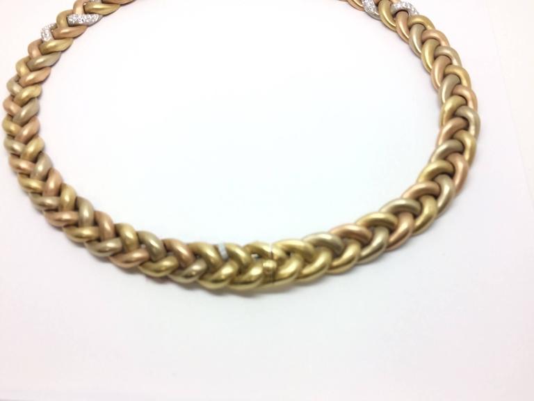 Diamond Three Color Braided Gold Necklace at 1stDibs