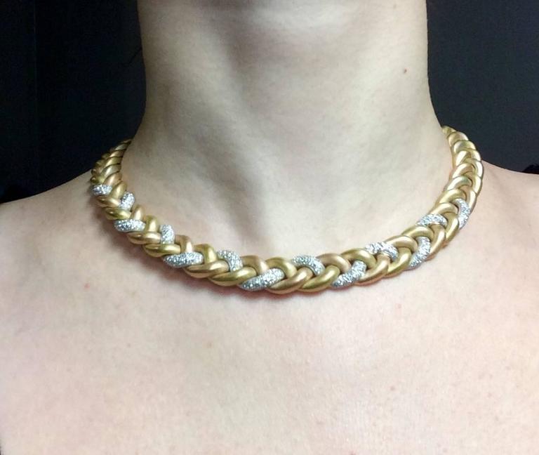Diamond Three Color Braided Gold Necklace at 1stDibs