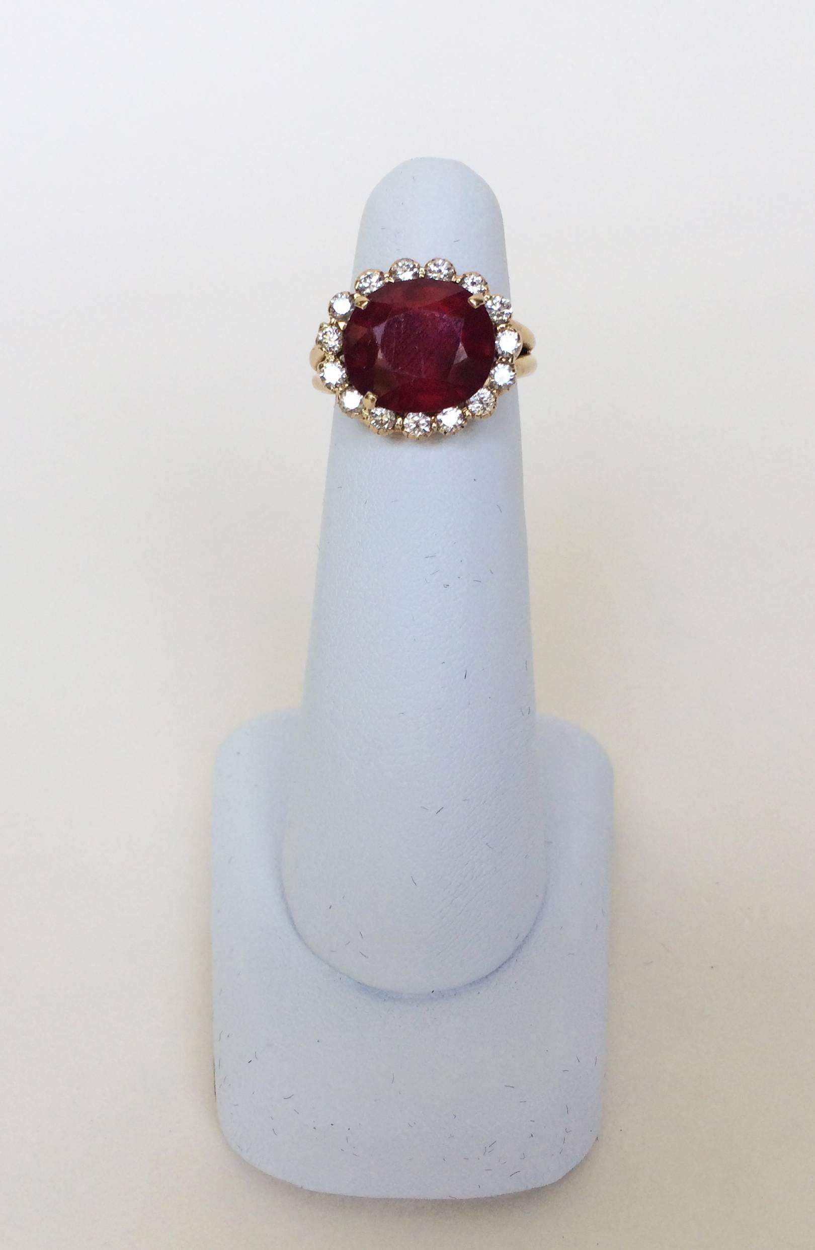 Marina J 18 Karat Gold Ring with Large Ruby and Fine Old Cut Diamonds ...